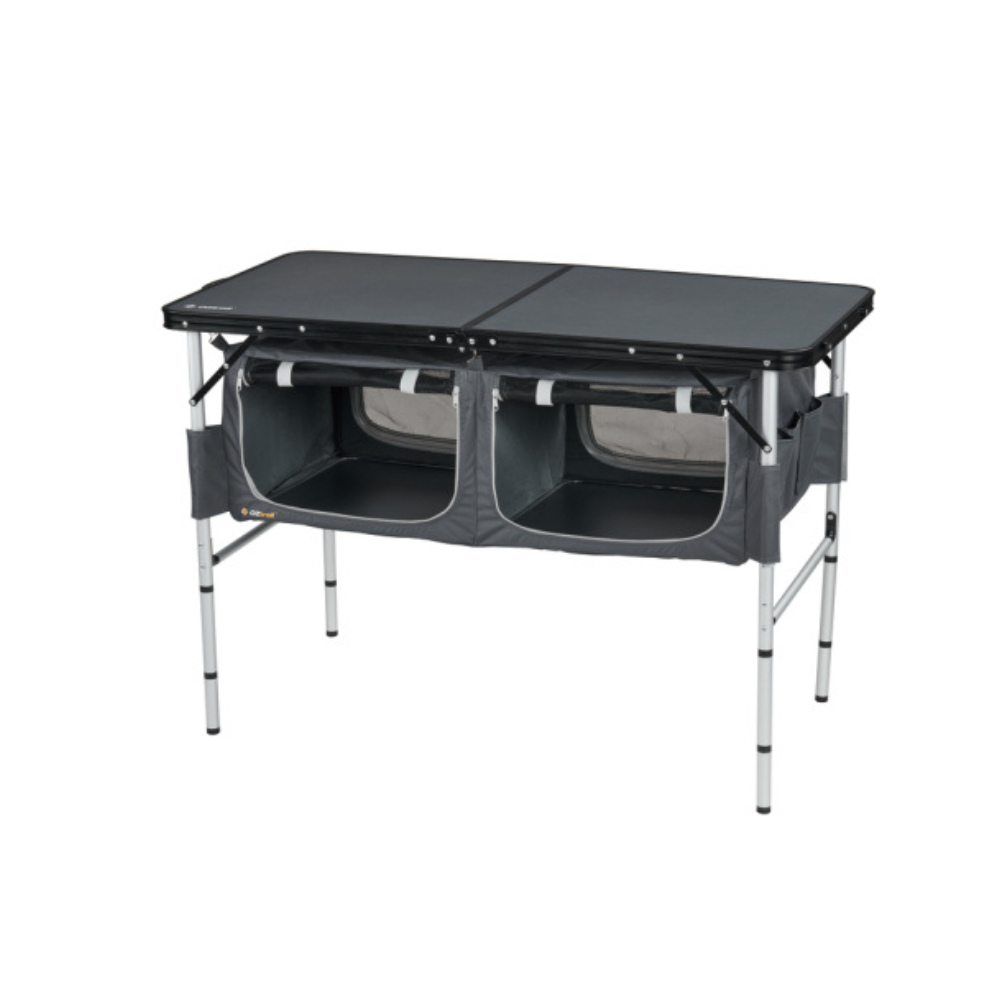 OZtrail Folding Camping Table with Storage Shelf Adjustable Height ...