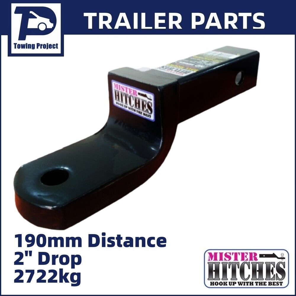 MISTER HITCHES TRAILER BALL MOUNT TOW TONGUE HITCH 190MM 2" DROP OR 3/4 ...